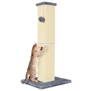 yuloyi cat scratching post 32 inch for indoor large cats and kitten, nature sisal tall cat scratch post, sisal cat scratcher improve cat's scratching habits and protect your furniture, grey