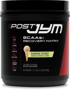 post jym active matrix - post-workout with bcaa's, glutamine, creatine hcl, beta-alanine, and more | jym supplement science | rainbow sherbert flavor, 30 servings, 21.2 oz.