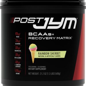 Post JYM Active Matrix - Post-Workout with BCAA's, Glutamine, Creatine HCL, Beta-Alanine, and More | JYM Supplement Science | Rainbow Sherbert Flavor, 30 Servings, 21.2 oz.