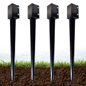 arifaro fence post anchor 36 inch ground spike heavy duty metal black powder coated fence stakes post,4x4 inch(3.5 x3.5 inch inner) pack of 4