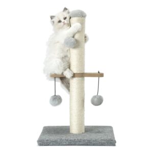 pawsfans cat scratching post,small scratch post for indoor kittens and small size cats,with hanging ball toys,21inches,grey