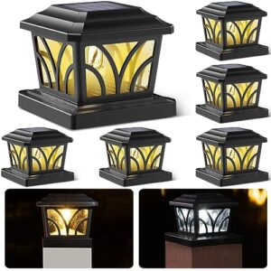 siedinlar solar post cap lights outdoor, aluminum glass 2 modes edison led bulbs for 4x4 5x5 6x6 vinyl wooden posts deck fence patio decor, warm white/cool white lighting 6 pack (black)