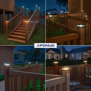 APONUO 4x4 Post Solar Lights,12 Pack 2-Modes bright Solar Post Cap Lights Auto On Off,Outdoor Waterproof Garden Patio Fence Deck Patio Decor for Fence Deck Post Caps 4x4 6x6 Wood,4x4 Vinyl