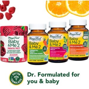 MegaFood Baby & Me 2 Postnatal Vitamins for Breastfeeding Moms with Folate (Folic Acid Natural Form), Choline, Iodine, Vitamin D, Moringa Leaf and More - 60 Tabs (30 Servings)