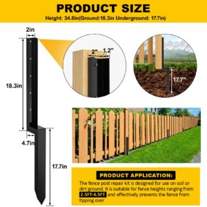 Fence Post Repair Stakes, Heavy Duty Steel Fence Post Anchor Ground Spike, for Repair Broken Wood Fence Post（1 Pack - 34.8in）