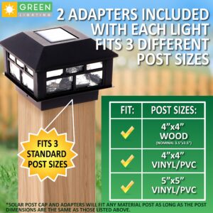 GreenLighting Modern Solar Post Cap Lights Fits 4x4 Wood, 4x4 & 5x5 PCV/Vinyl Outdoor Solar Powered Post Cap Light, Fence Post, Landscaping, Deck, Garden- Bright LED, Waterproof Black 12 Pack