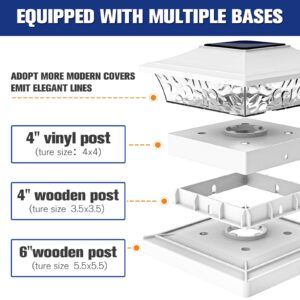 VOLISUN Solar Post Cap Lights Outdoor 4x4/6x6 Wooden/Vinyl Fence Post Cap Lights Solar Deck Post Lights Patio Garden,Warm White 2 Lighting Modes Waterproof, ABS Shell Lens Pearl White(6Pack)