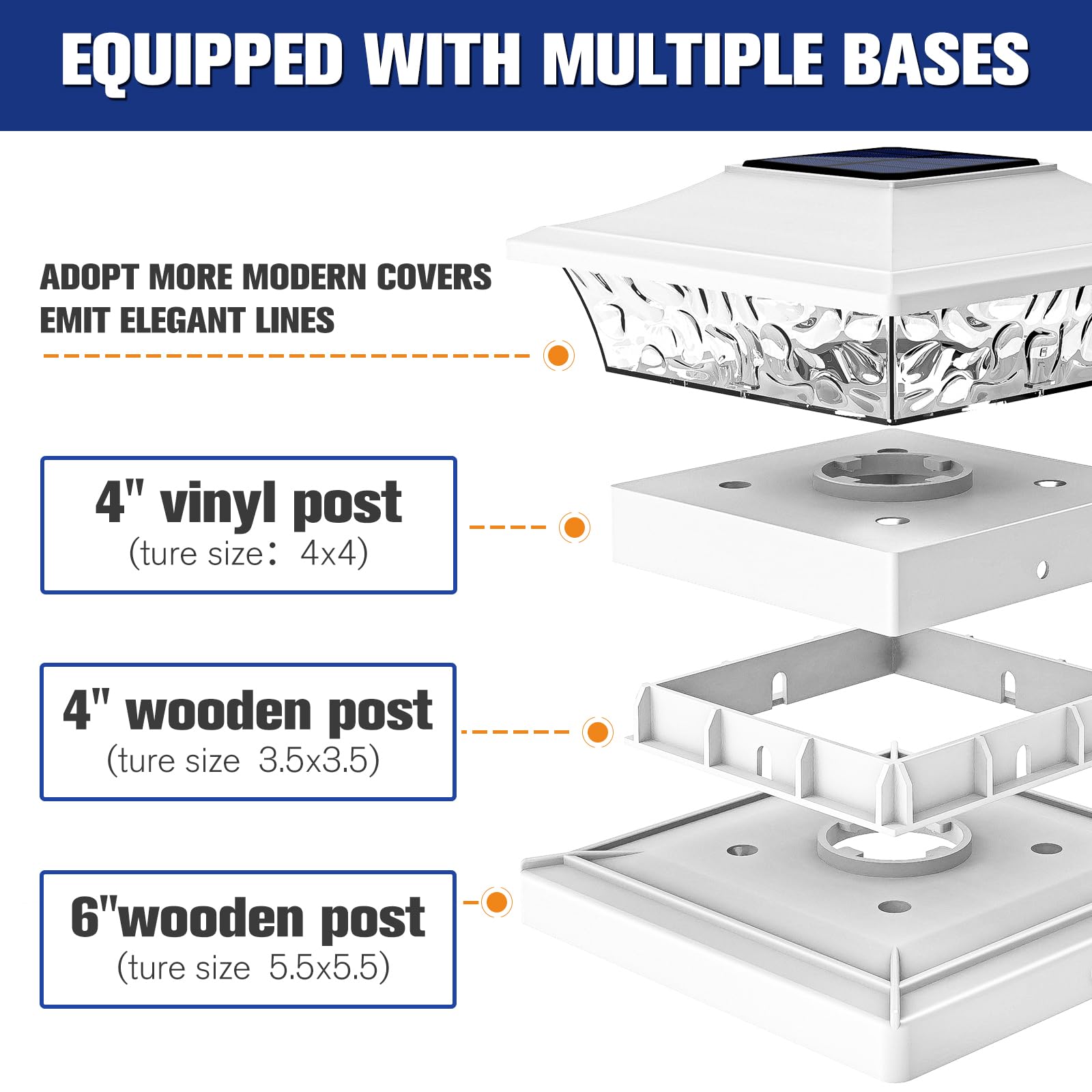 VOLISUN Solar Post Cap Lights Outdoor 4x4/6x6 Wooden/Vinyl Fence Post Cap Lights Solar Deck Post Lights Patio Garden,Warm White 2 Lighting Modes Waterproof, ABS Shell Lens Pearl White(6Pack)