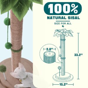 Aplatho Scratching Posts for Indoor Cats Adults - 33.2" Tall Cat Scratching Post with Sisal Rope - Cute Kitten Cat Tree Scratching Post with Interactive Ball Track