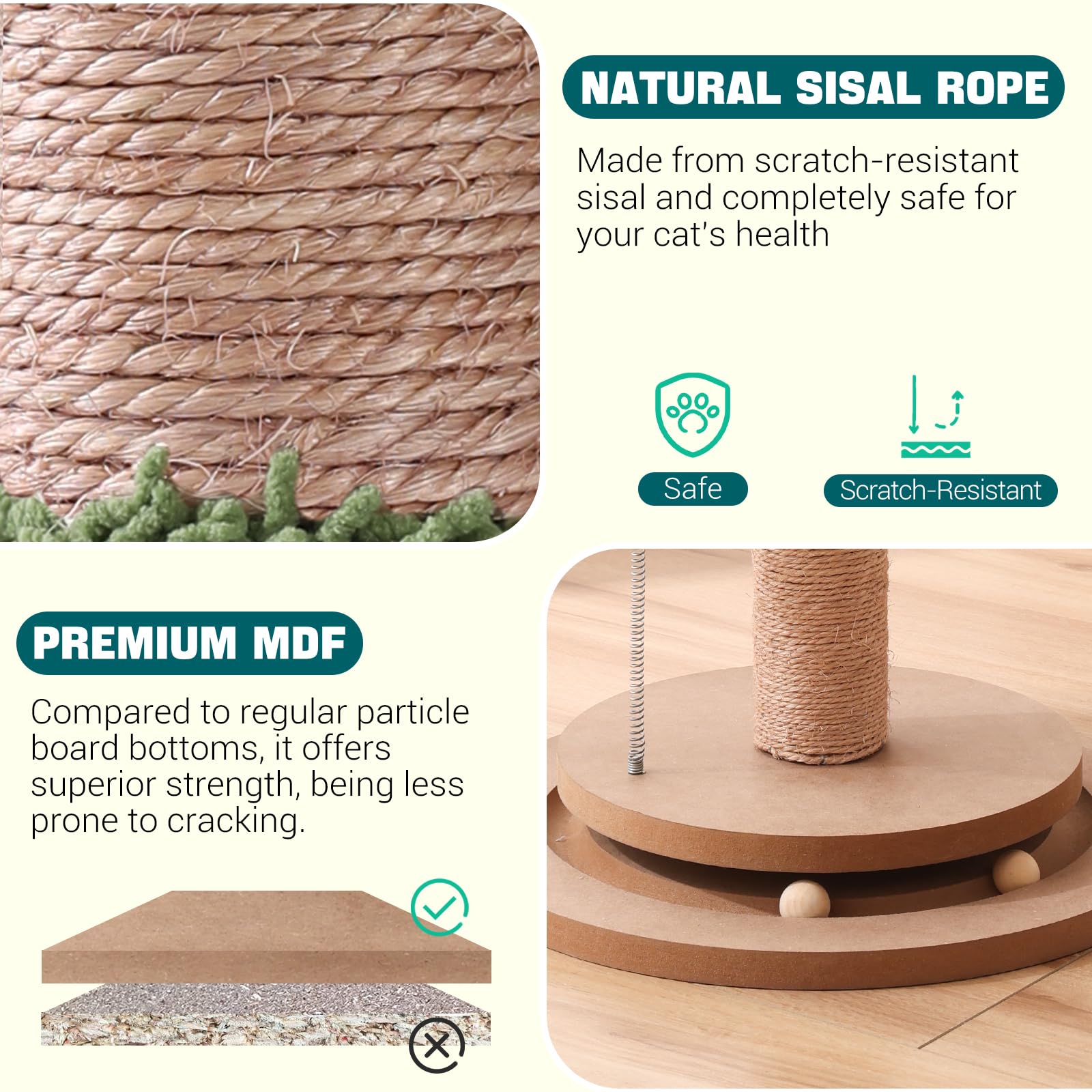 Aplatho Scratching Posts for Indoor Cats Adults - 33.2" Tall Cat Scratching Post with Sisal Rope - Cute Kitten Cat Tree Scratching Post with Interactive Ball Track