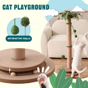 Aplatho Scratching Posts for Indoor Cats Adults - 33.2" Tall Cat Scratching Post with Sisal Rope - Cute Kitten Cat Tree Scratching Post with Interactive Ball Track