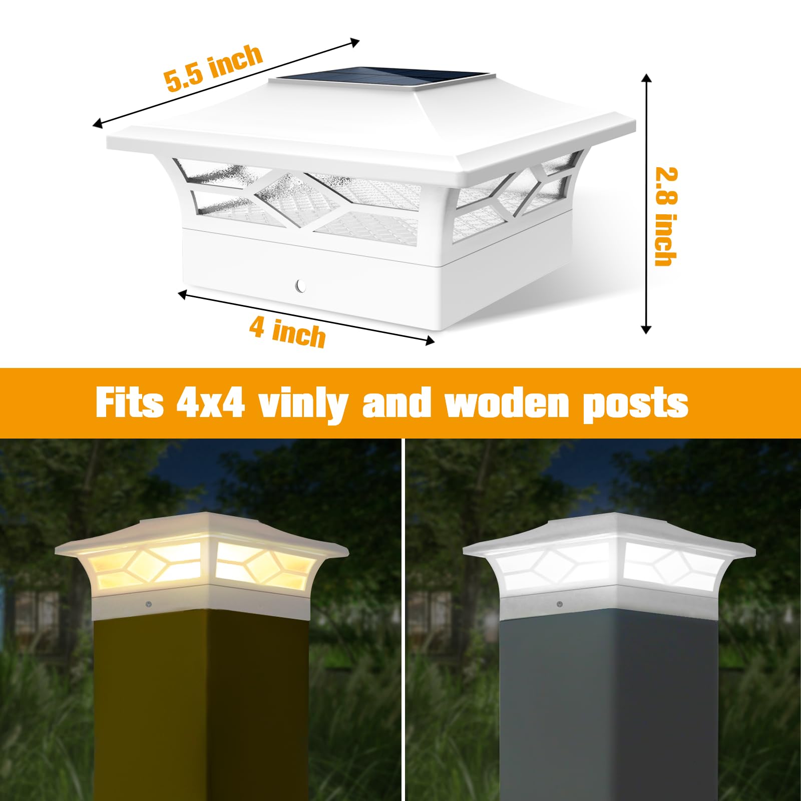 JOFIOS Solar Fence Post Lights, 4x4 Solar Post Cap Lights for Vinyl Fence, Solar Deck Lights Outdoor Warm White/Cool White Lighting, Solar Post Lights Outdoor Waterproof White Decorate Garden Pathway…