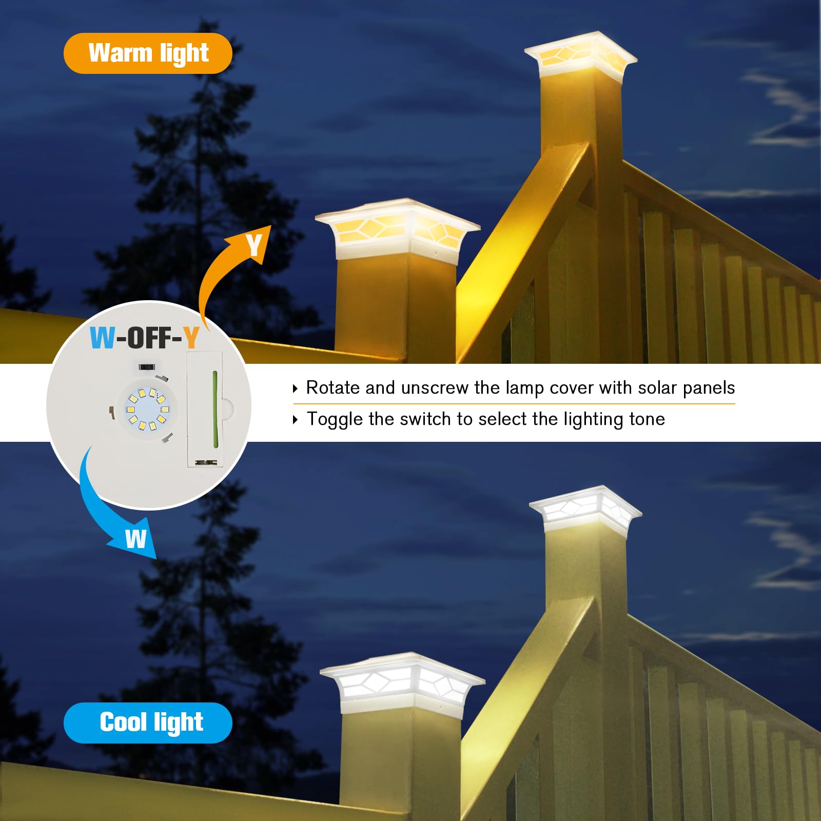 JOFIOS Solar Fence Post Lights, 4x4 Solar Post Cap Lights for Vinyl Fence, Solar Deck Lights Outdoor Warm White/Cool White Lighting, Solar Post Lights Outdoor Waterproof White Decorate Garden Pathway…