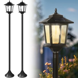 pasamic 63" solar lamp post lights 2pack, outdoor post lights waterproof, pole lights outdoor, decorative floor lamp for patio, warm white, replaceable bulb