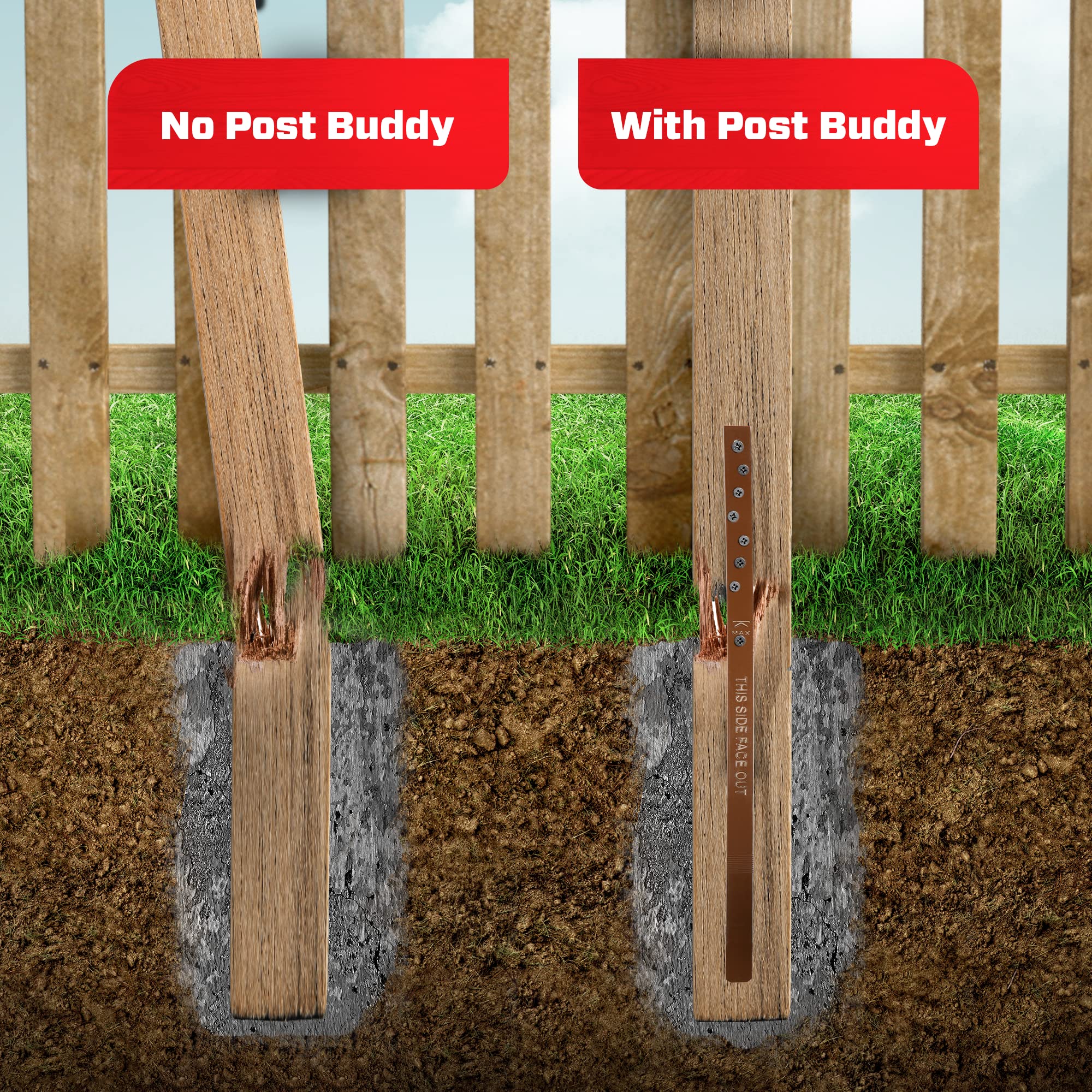 Post Buddy Pack of 2 Easy Fence Post Repair (to fix 1 Broken Wood Post), Fast and Simple to Install, Highly Effective, Long-Lasting