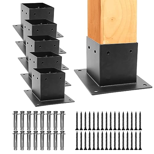 6 PCS Metal 4×4 Post Base Post Base Brackets,Inner Size 3.5"x3.5" Heavy Duty Powder-Coated Post Anchor Matte Black Wood Post Brackets (Black 6pcs)