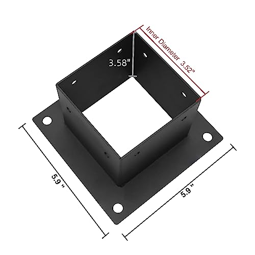 6 PCS Metal 4×4 Post Base Post Base Brackets,Inner Size 3.5"x3.5" Heavy Duty Powder-Coated Post Anchor Matte Black Wood Post Brackets (Black 6pcs)