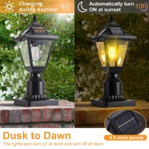 DARIISI Solar Post Light Fixtures 2 Pack, Motion Sensor Solar Lamp Post Lights with Pier Mount Base, Outdoor Waterproof Post Lantern, Black Outdoor Solar Lights for Yard Garden Pathway