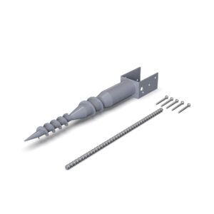 mayne no dig ground anchor - 3.75in x 2.88in x 26.75in - includes lag bolts (5) & 20″ rebar (1) - galvanized steel (580d)