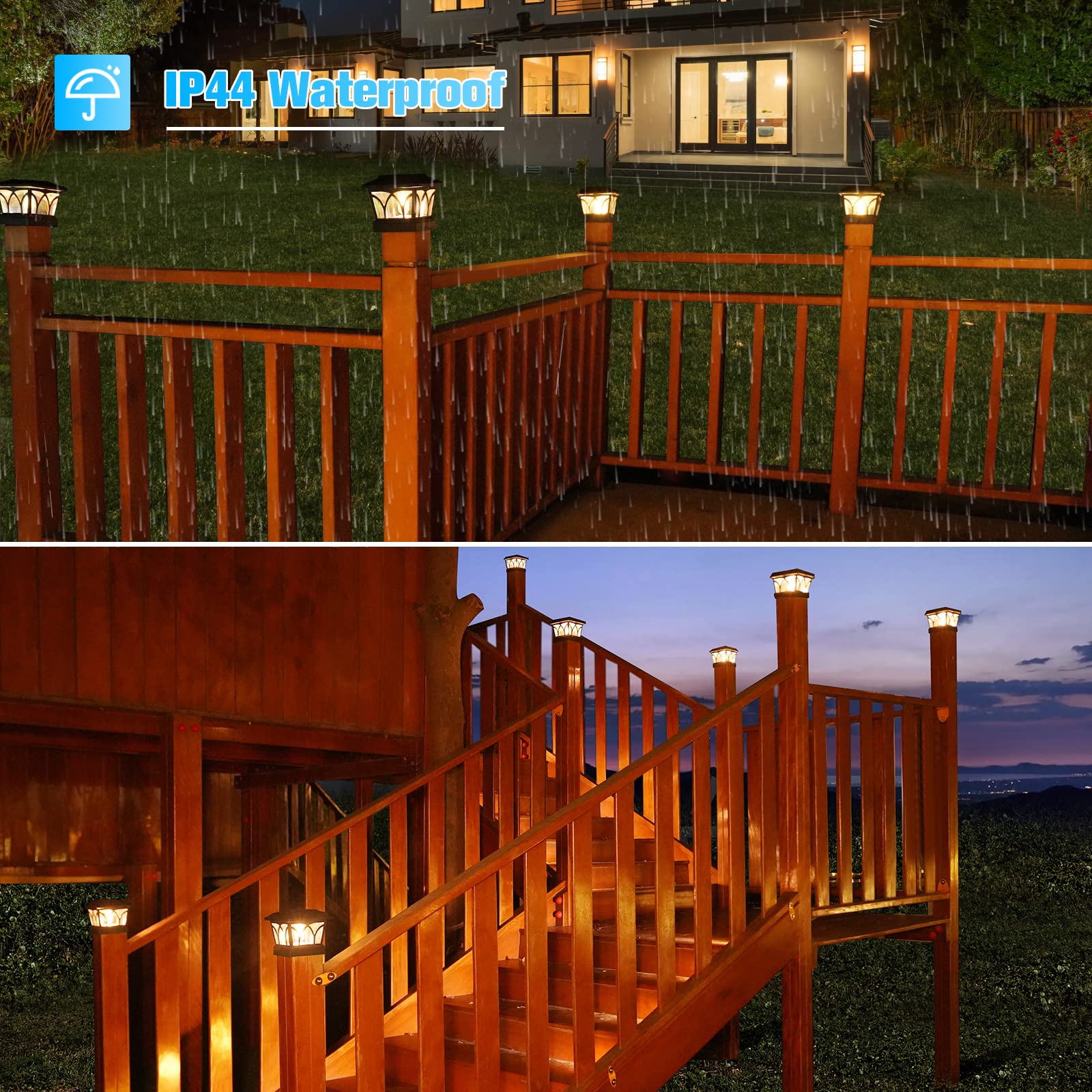 VOLISUN Solar Post Cap Lights Outdoor 4Pack, with Edison LED Bulbs, 2 Brightness Setting, Fence Post Lights Solar Powered for Garden Fence Deck Mailbox Yard Porch, Fits 4x4 6x6 Posts(Slate Black)