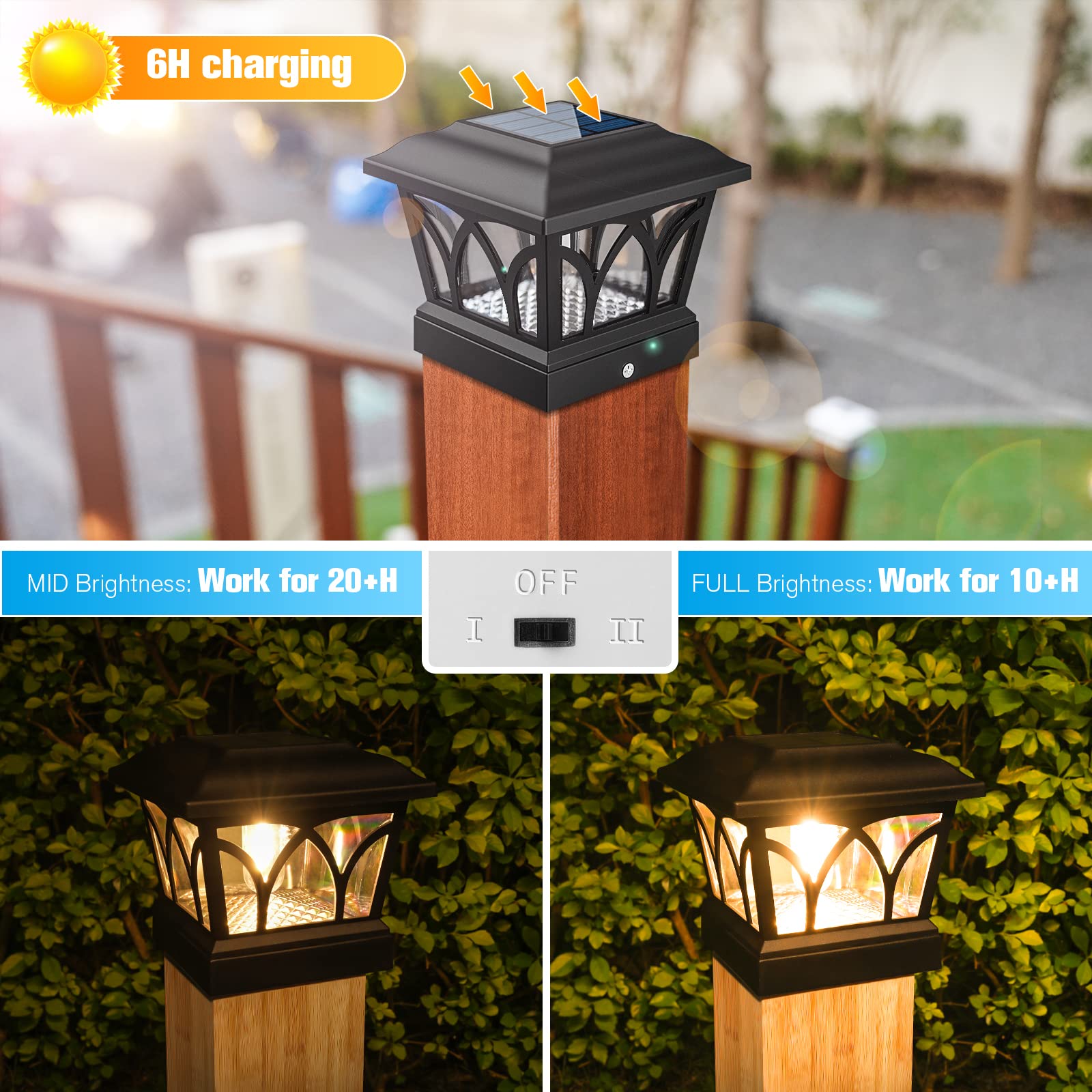 VOLISUN Solar Post Cap Lights Outdoor 4Pack, with Edison LED Bulbs, 2 Brightness Setting, Fence Post Lights Solar Powered for Garden Fence Deck Mailbox Yard Porch, Fits 4x4 6x6 Posts(Slate Black)