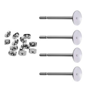 400pcs hypoallergenic stainless steel earrings posts flat pad blank earring pin studs with butterfly earring backs for jewelry making findings (4mm)