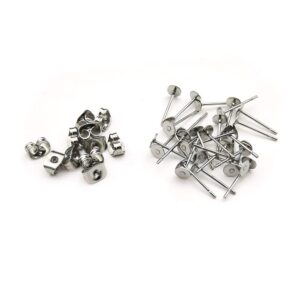 400pcs Hypoallergenic Stainless Steel Earrings Posts Flat Pad Blank Earring Pin Studs with Butterfly Earring Backs for Jewelry Making Findings (4mm)