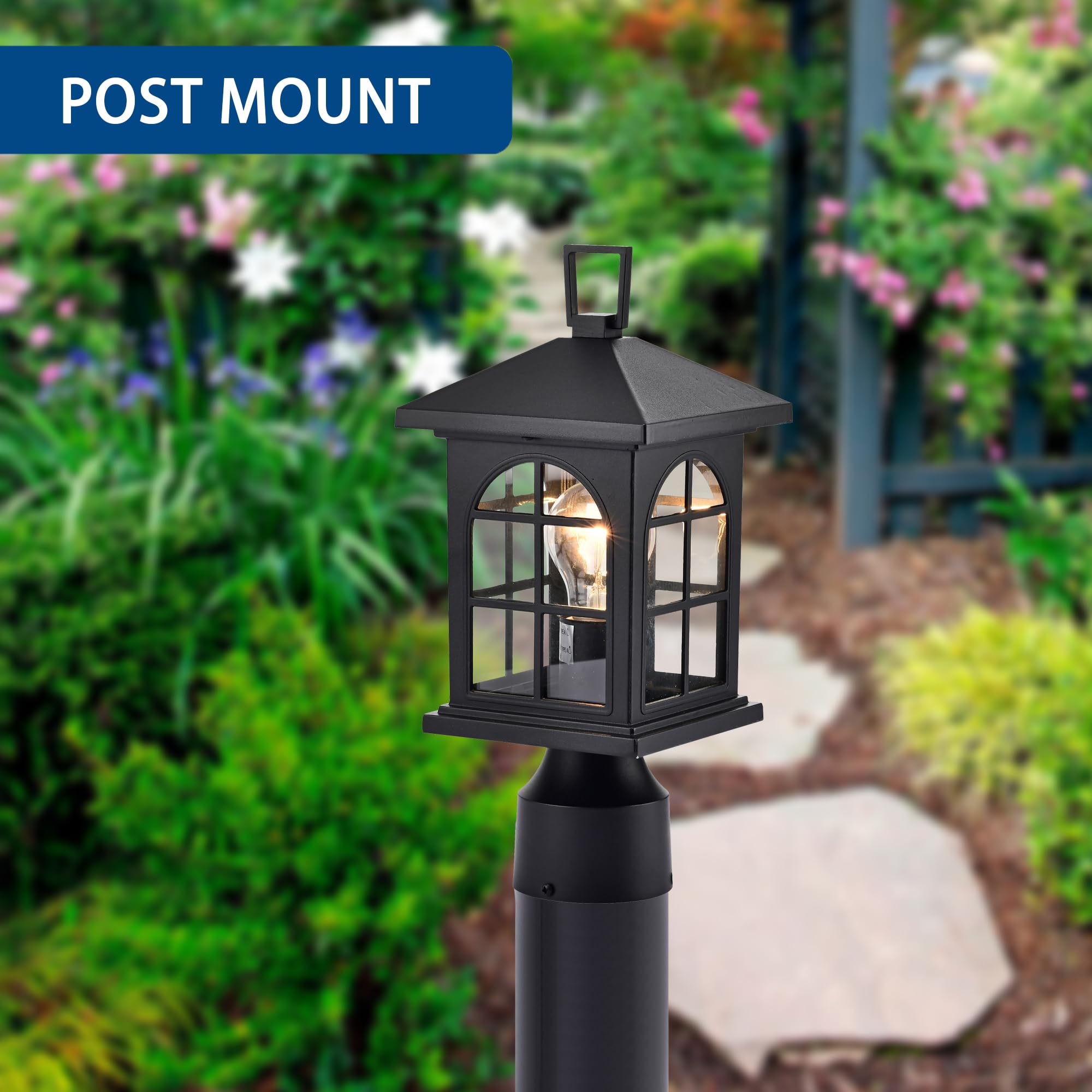 ASHOP Outdoor Post Light Fixtures Black 2 Pack Outdoor Lights for Posts Outdoor Light Post for Yard Post Lantern Light Outdoor Aluminum