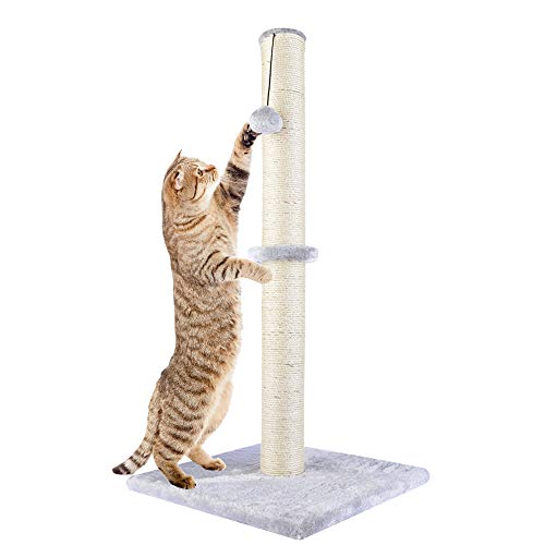 Dimaka 29" Tall Cat Scratching Post for indoor Cats and Kittens, Cat Activity Scratcher Premium Sisal Rope Scratch Tree with Dangling Ball (Grey)