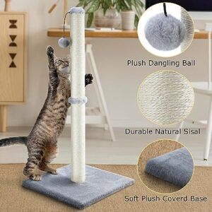 Dimaka 29" Tall Cat Scratching Post for indoor Cats and Kittens, Cat Activity Scratcher Premium Sisal Rope Scratch Tree with Dangling Ball (Grey)