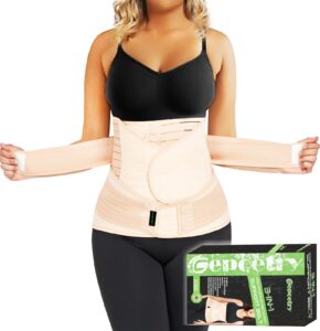 3 in 1 postpartum belly band wrap support recovery girdles abdominer binder post surgery belly&waist&pelvis support belt & back brace (beige, large)