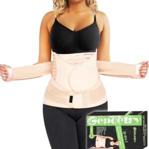 3 in 1 Postpartum Belly Band Wrap Support Recovery Girdles Abdominer Binder Post Surgery Belly&Waist&Pelvis Support Belt & Back Brace (Beige, Large)