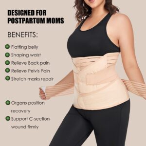 3 in 1 Postpartum Belly Band Wrap Support Recovery Girdles Abdominer Binder Post Surgery Belly&Waist&Pelvis Support Belt & Back Brace (Beige, Large)