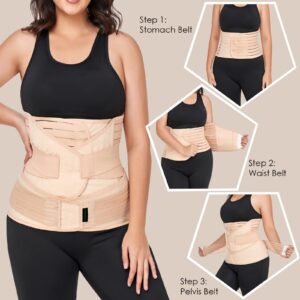 3 in 1 Postpartum Belly Band Wrap Support Recovery Girdles Abdominer Binder Post Surgery Belly&Waist&Pelvis Support Belt & Back Brace (Beige, Large)