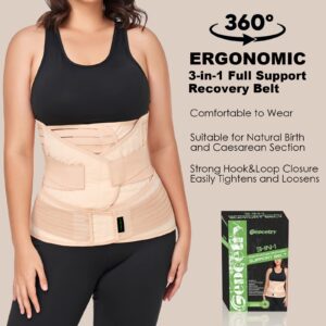 3 in 1 Postpartum Belly Band Wrap Support Recovery Girdles Abdominer Binder Post Surgery Belly&Waist&Pelvis Support Belt & Back Brace (Beige, Large)