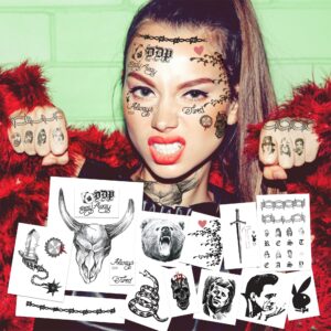 fashiontats cosplay post male singer temporary tattoos -updated 2023- to include ddp, skull, flail, circular saw & hammer | hand & face tattoos | skin safe | made in the usa | removable