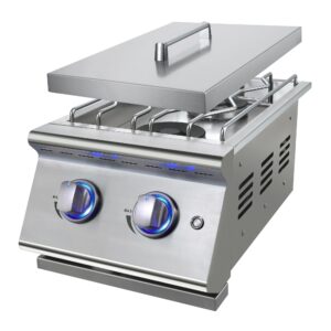 double grilling side burners for outdoor kitchen, 2 * 15,000btu liquid propane burners, duty heavy 304 stainless steel, with natural gas kit, built-in side burner for bbq island grill