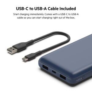 Belkin BoostCharge USB-C Portable Charger 20k Power Bank w/ 1 USB-C Port and 2 USB-A Ports with USB-C to USB-A Cable for iPhone 15, 15 Plus, 15 Pro, 15 Pro Max, Samsung Galaxy S24, & More - Blue