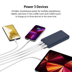 Belkin BoostCharge USB-C Portable Charger 20k Power Bank w/ 1 USB-C Port and 2 USB-A Ports with USB-C to USB-A Cable for iPhone 15, 15 Plus, 15 Pro, 15 Pro Max, Samsung Galaxy S24, & More - Blue