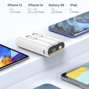 OHZHAO Portable Phone Charger 12000mAh with Built-in Cables, LED Display, Fast Charging Ultra Compact Portable Charger Power Bank, Battery Pack for iPhone 15/14/13/12 Series,Samsung/Google/LG/iPad etc