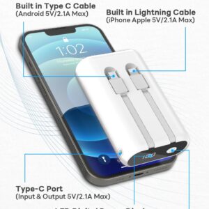 OHZHAO Portable Phone Charger 12000mAh with Built-in Cables, LED Display, Fast Charging Ultra Compact Portable Charger Power Bank, Battery Pack for iPhone 15/14/13/12 Series,Samsung/Google/LG/iPad etc