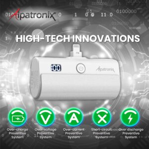 Alpatronix MFi Certified Mini Portable Charger for iPhone 5000mAh LCD Display Fast Charging Power Bank Compatible with All iPhones, AirPods, and iPads with Carrying Case - PX100 (White)