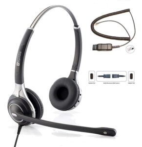 truvoice agent hd-750 premium wired headset with ultra noise canceling microphone & hd speakers - includes amplified adapter cable compatible with avaya 16xx, 96xx and j series desk phones