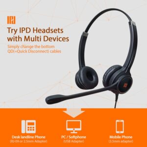 IPD IPH-255 Phone Headset with Noise cancelling Microphone for Office and call center-Compatible with Avaya 1608 1616 9601 9608 9611 9611G 9620 9621 9630 9631 9640 9641 9650 9670 J139 J159 J169 J179