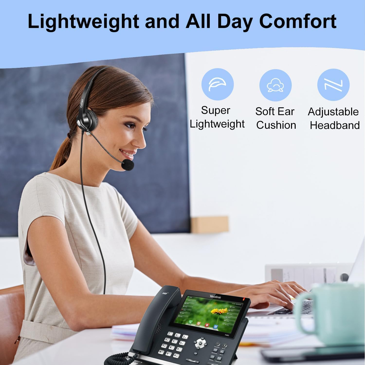 Callez Office Phone Headset with Microphone Noise Cancelling, RJ9 Telephone Headsets Compatible with Yealink VoIP Phone T46S T48S T42S T23G T27G T29G T33G T21P T43U T46U T53W T54W Grandstream Snom