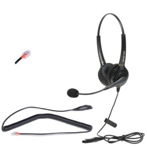 noise canceling dual ear call center headset compatible with avaya 9600 1600 j100 series, grandstream grp & gxp high-end series, snom and zultys phones | with rj9 quick disconnect cord