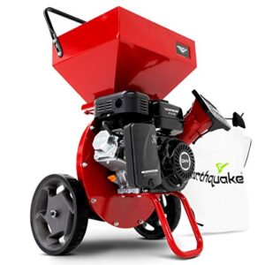 earthquake 33968 k32 chipper shredder, heavy duty 212cc 4 cycle viper engine, chip branches up to 3” in diameter, 20:1 reduction, airless wheels, included debris bag, red