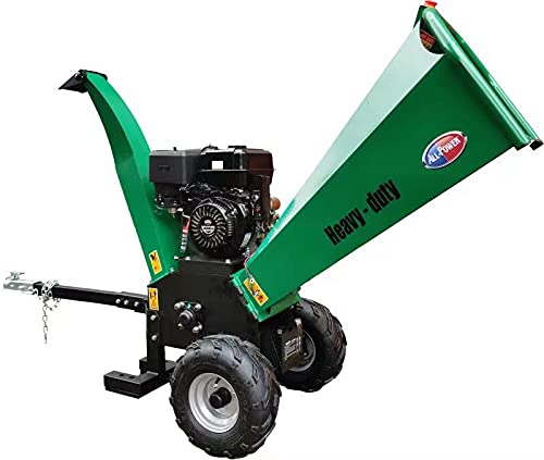 APWC460E Electric Start, Woodchipper Mulcher 16HP JD Engine 460cc Gas Powered Chipper Shredder 2000 RPM Double Edge Blades 6" Feed