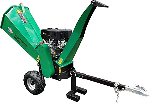 APWC460E Electric Start, Woodchipper Mulcher 16HP JD Engine 460cc Gas Powered Chipper Shredder 2000 RPM Double Edge Blades 6" Feed