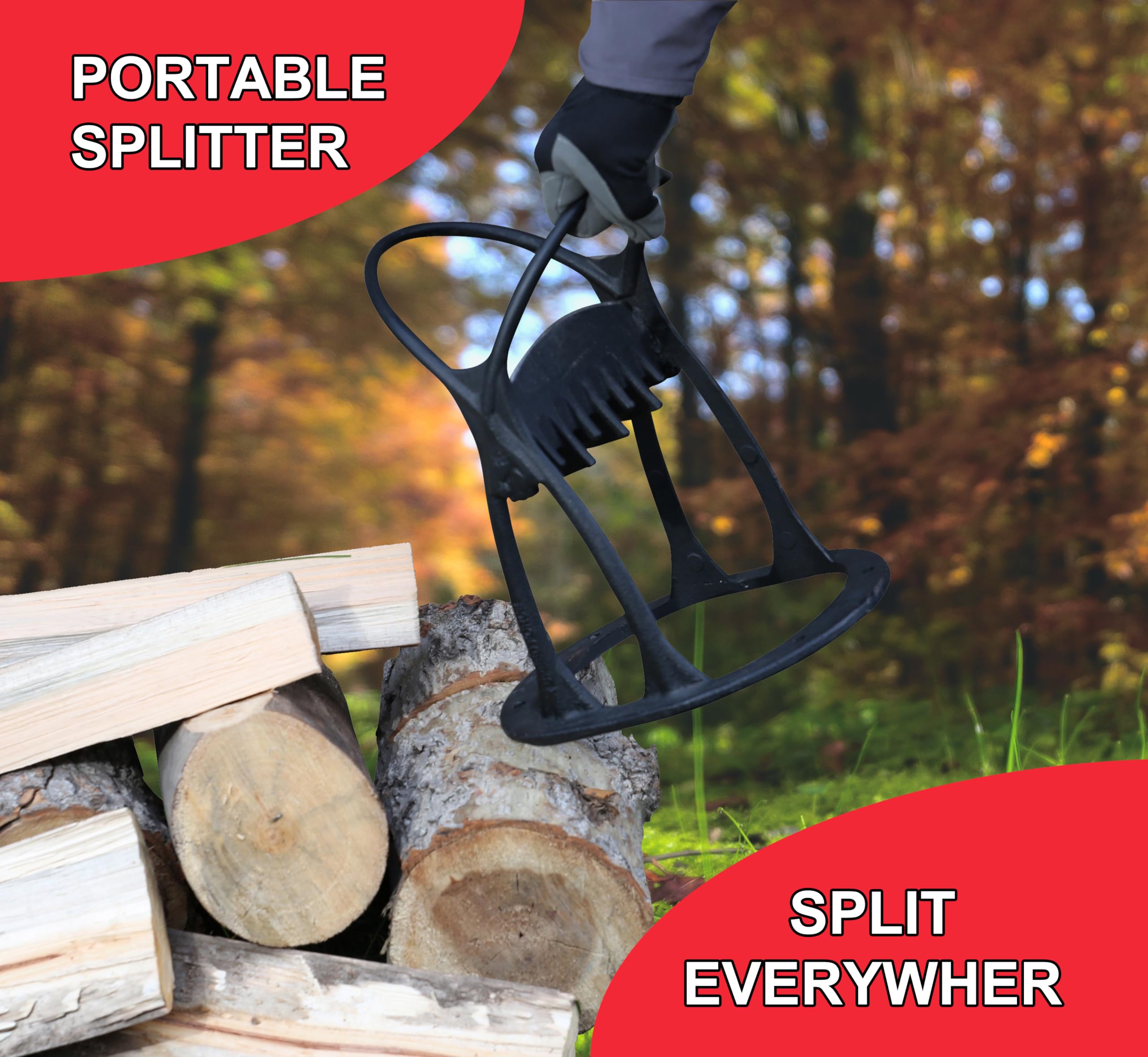 Kindling Splitter, Wood Splitter, Log Splitter, Manual Log Splitter, Firewood Splitter, Full Body Made from CAST Steel, Black